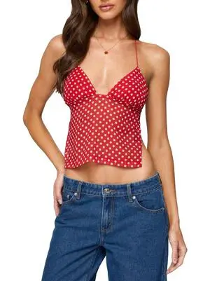 EDIKTED Polka Dot Halter Top Red-and-white