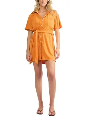 VIENS AVEC MOI The Coastal Terry Cloth Shirtdress - Orange