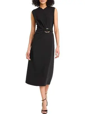 LUXELY Sleeveless Ruched Midi Dress Meteorite