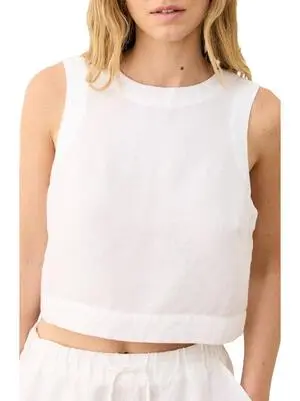 Marine Layer Sleeveless Linen Blend Crop Top - White
