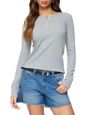 EDIKTED Helanie Long Sleeve Henley - Gray-melange