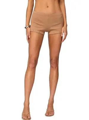 EDIKTED Ribbed Low-rise Shorts With Grommet Detail - Brown