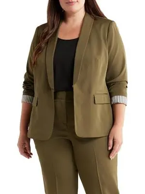 TAHARI ASL Brushed Woven One-button Blazer - Olive