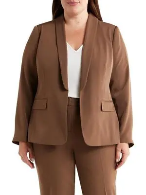 TAHARI ASL Brushed Woven One-button Blazer - Putty