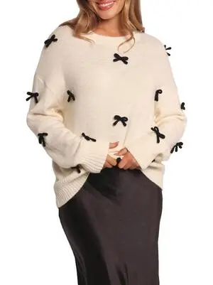 PETAL & PUP Bow Embellished Relaxed Sweater Cream