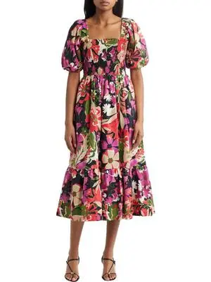 Anne Klein Floral Cotton Sundress - Anne Black Multi