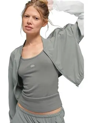 Alo Yoga Cropped Full-zip Jacket - Lunar Grey