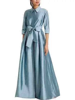 Rickie Freeman For Teri Jon Taffeta Shirt Waist Gown - Slate