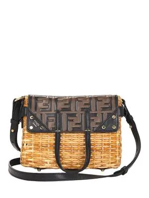 Fendi Wicker Ff Mini Flip Shoulder Bag - Brown