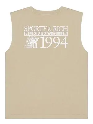 SPORTY & RICH Finish Line Muscle Tee In Taupe - Elephant