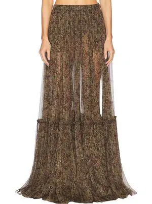 Saint Laurent Tiered Maxi Skirt - Kaki Bordeaux