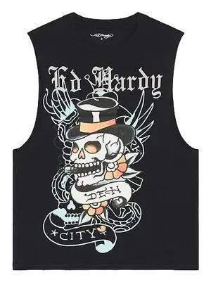 Ed Hardy Skull Tophat Cutoff Tee - Black