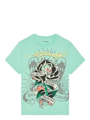 Ed Hardy Black Rose Rhinestone Tee - Mint