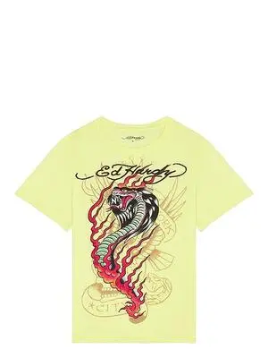 Ed Hardy Cobra Flame Rhinestone Tee - Lemon