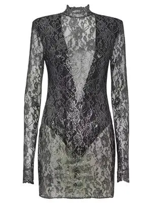 Philipp Plein Crystal Lace Mini Dress - Black