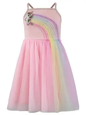 LOLA + THE BOYS Unicorn Rainbow Tulle Dress - Pink