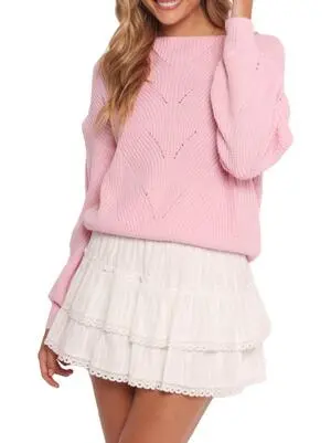 PETAL & PUP Pointelle Shaker Stitch Sweater - Pale Pink