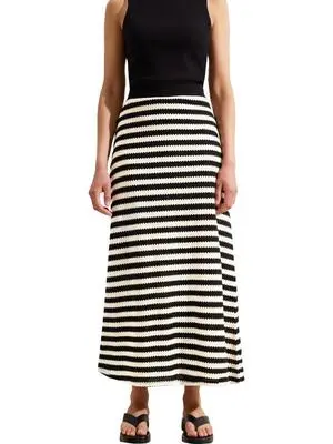 RO&ZO Striped Knit Midi Skirt - Black