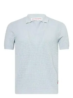 Orlebar Brown Roddy Open Mesh-stitch Woven Polo Shirt - Light Sky Pool