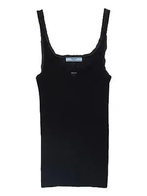 Prada Logo-plaque Ribbed Cotton Tank Top - Black