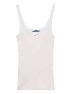 Prada Logo-plaque Ribbed Tank Top - White