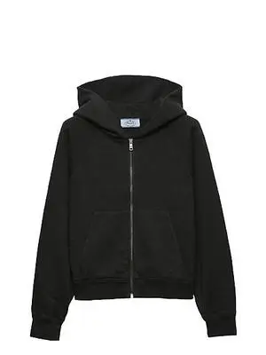 Prada Cotton Zip-up Hoody With Logo Patch - Grey