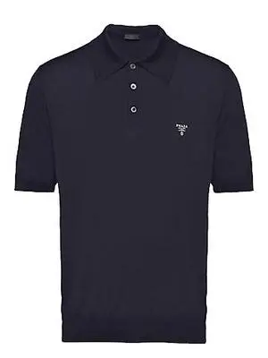 Prada Branded Short-sleeved Wool Polo Shirt - Blue