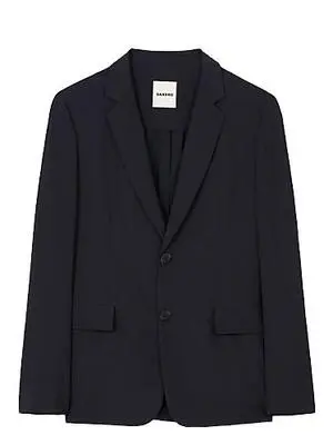 Sandro Lapel-collar Slim-fit Stretch Wool-blend Blazer - Bleus