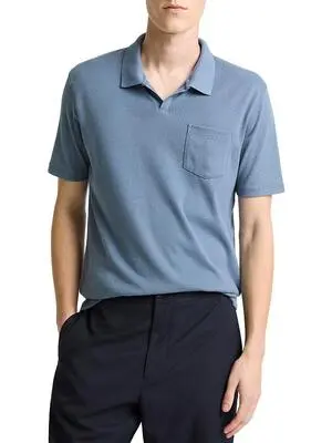 Vince Mesh Knit Johnny Collar Polo Shirt - Uniform Blue