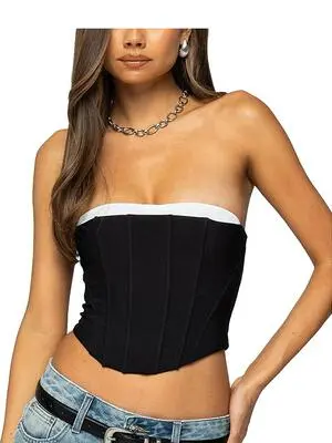 EDIKTED Ryla Contrast Layered Mesh Corset - Black-and-white