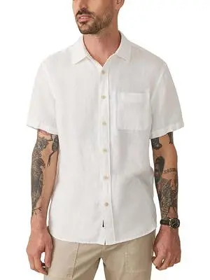 Faherty Brand Short Sleeve Palma Linen Shirt - Bright White Basketweave