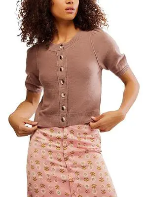 Free People Isla Wool Blend Short Sleeve Cardigan Ceramic Glaze