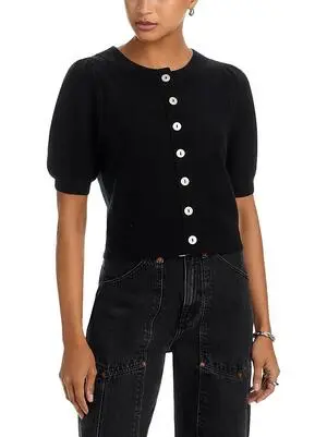 Free People Isla Wool Blend Short Sleeve Cardigan - Velvet Black