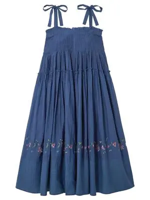 EKA Riley Pintucked Tiered Embroidered Cotton And Silk-blend Midi Dress - Blue