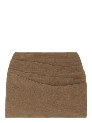 Le Kasha Spetses Draped Organic Linen-gauze Mini Skirt - Brown