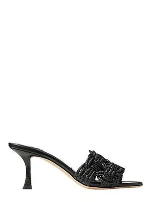 JIMMY CHOO Chara 70 Crochet Raffia Heeled Mules - Black/black