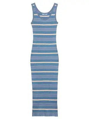 Prada Stripe-print Triangle-logo Stretch-cotton Midi Dress - Light Blue