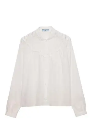 Prada Embroidered Lace-trim Cotton Batiste Shirt - White