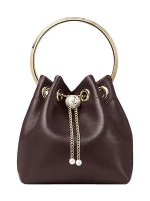 JIMMY CHOO Bon Bon Leather Top-handle Bag - Deep Merlot/gold