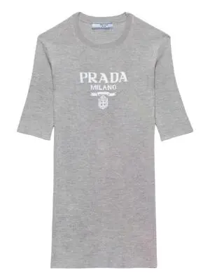 Prada Ribbed-knit Top - Grey
