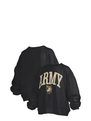 PRESSBOX Army Knights Janise Arch Over Logo Waist Length Oversized Pullover Sweatshirt - Black