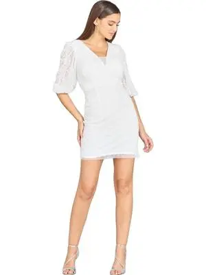 LARA NEW YORK V-neck Beaded Cocktail Dress With Sleeves - Ivory