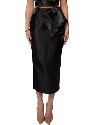 JLUXLABEL Reception Ruffle Satin Midi Skirt