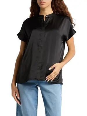 MARION Satin Maternity Nursing Shell Top - Black