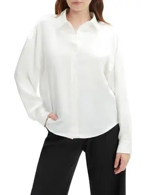 Bardot Luana Oversize Satin Button-up Shirt - Orchid White