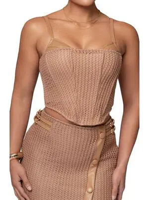JLUXLABEL Harley Textured Faux Leather Corset Top - Beige