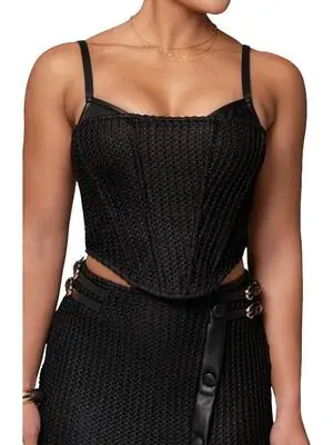 JLUXLABEL Harley Textured Faux Leather Corset Top - Black