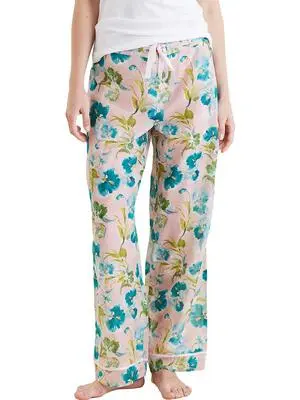 PAPINELLE Floral Print Cotton & Silk Straight Leg Pants - Lace Pink
