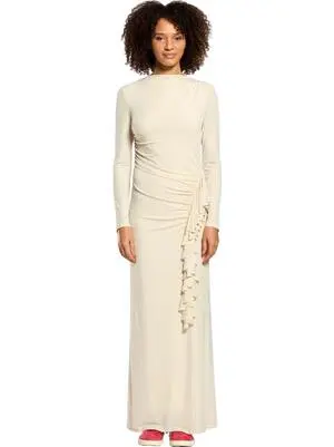 DASKA Jacquard Maxi Dress With Side Frill - Ivory