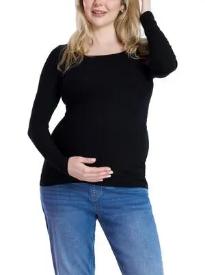 Motherhood Maternity Square Neck Rib Knit Long Sleeve Tee - Black
